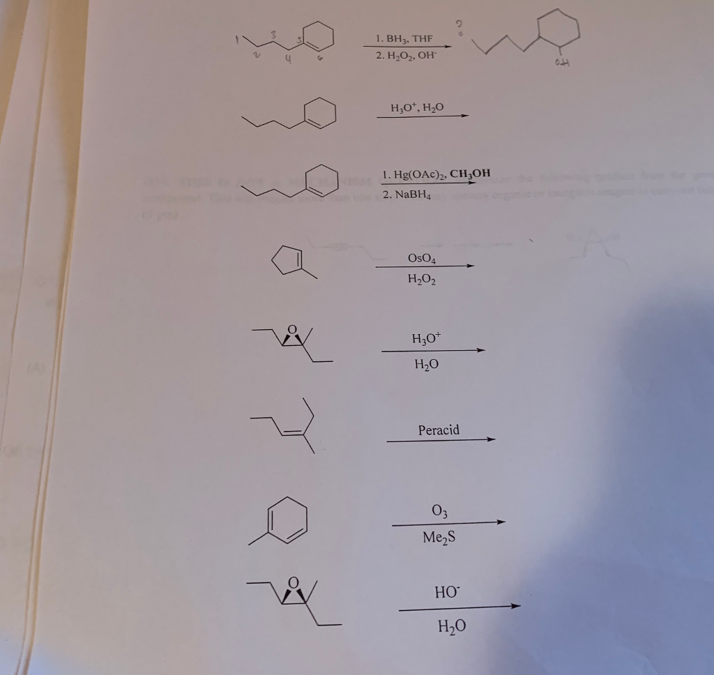 Solved 1. BH3. THF 2. H202. OH H3Ot, H20 I. Hg(OAc)2, CH3OH | Chegg.com