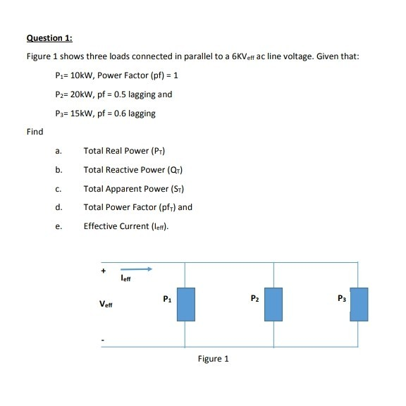 Solved Question 1: Figure 1 shows three loads connected in | Chegg.com