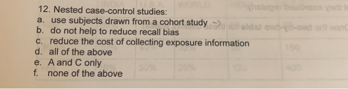 Solved 12. Nested case-control studies: a. use subjects | Chegg.com