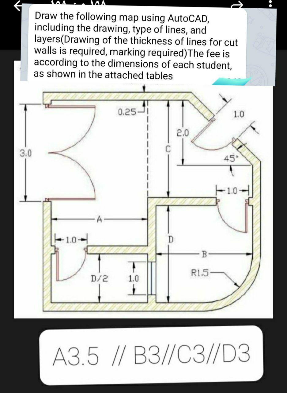 Solved Draw the following map using AutoCAD, including the | Chegg.com