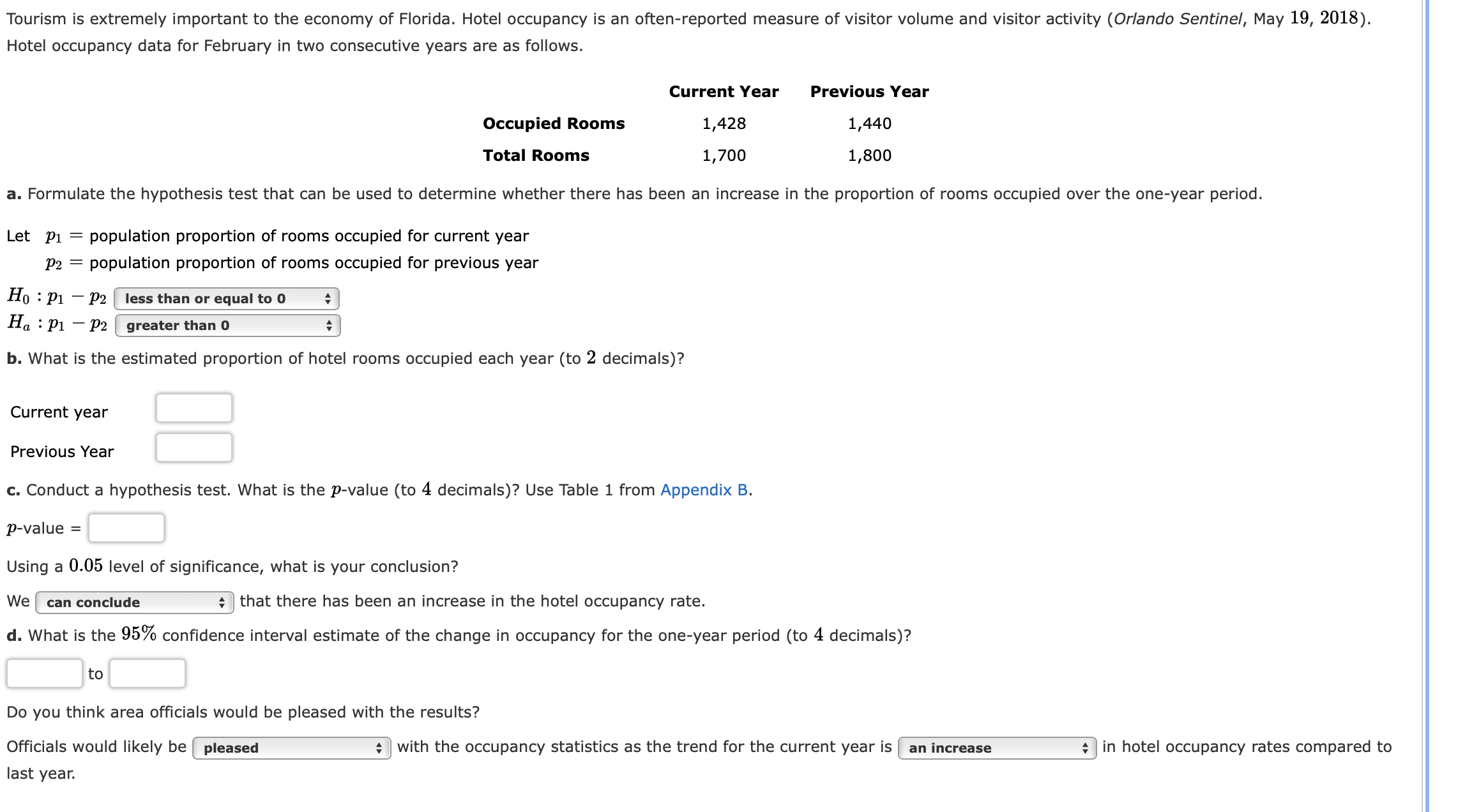 Solved Hotel occupancy data for February in two consecutive | Chegg.com