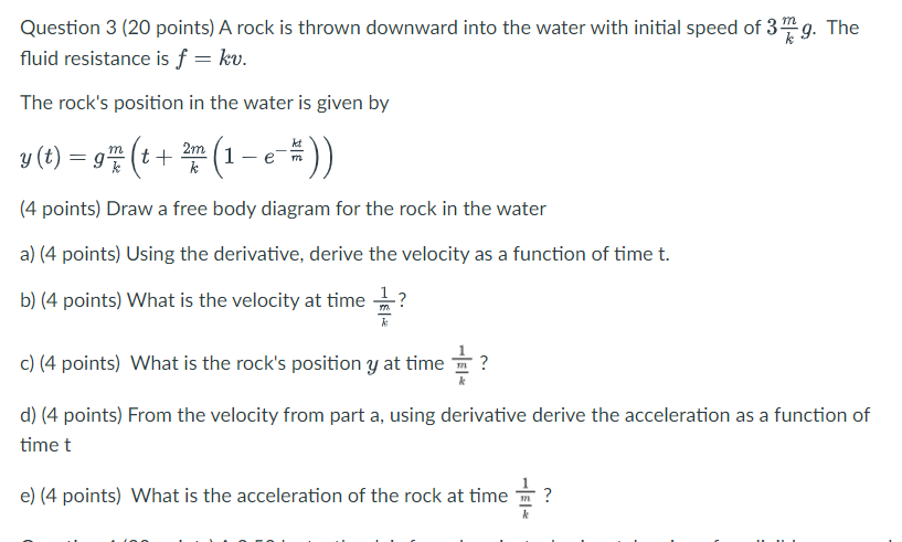Solved Question 3 (20 ﻿points) ﻿A rock is thrown downward | Chegg.com