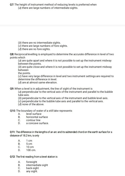 Solved Q7: The height of instrument method of reducing | Chegg.com