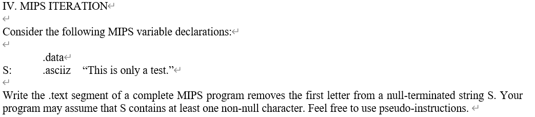 Solved IV. MIPS ITERATION Consider the following MIPS | Chegg.com