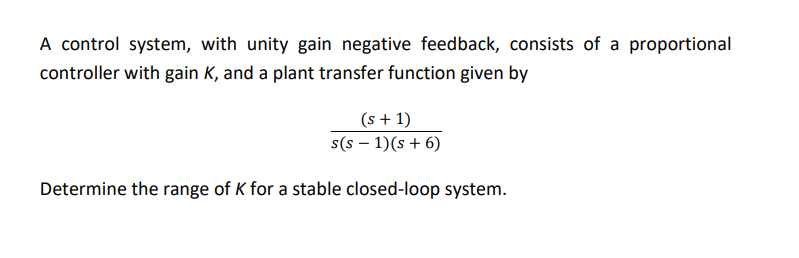 Solved A control system, with unity gain negative feedback, | Chegg.com