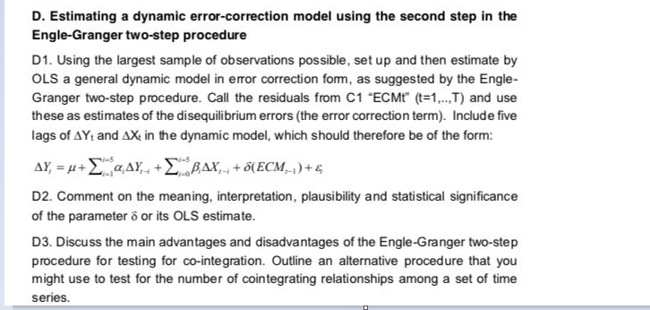 D. Estimating a dynamic error-correction model using | Chegg.com
