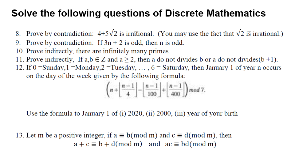 Solved Solve the following questions of Discrete Mathematics | Chegg.com