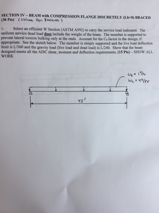Solved BEAM with COMPRESSION FLANGE DISCRETELY (Lb > 0) | Chegg.com