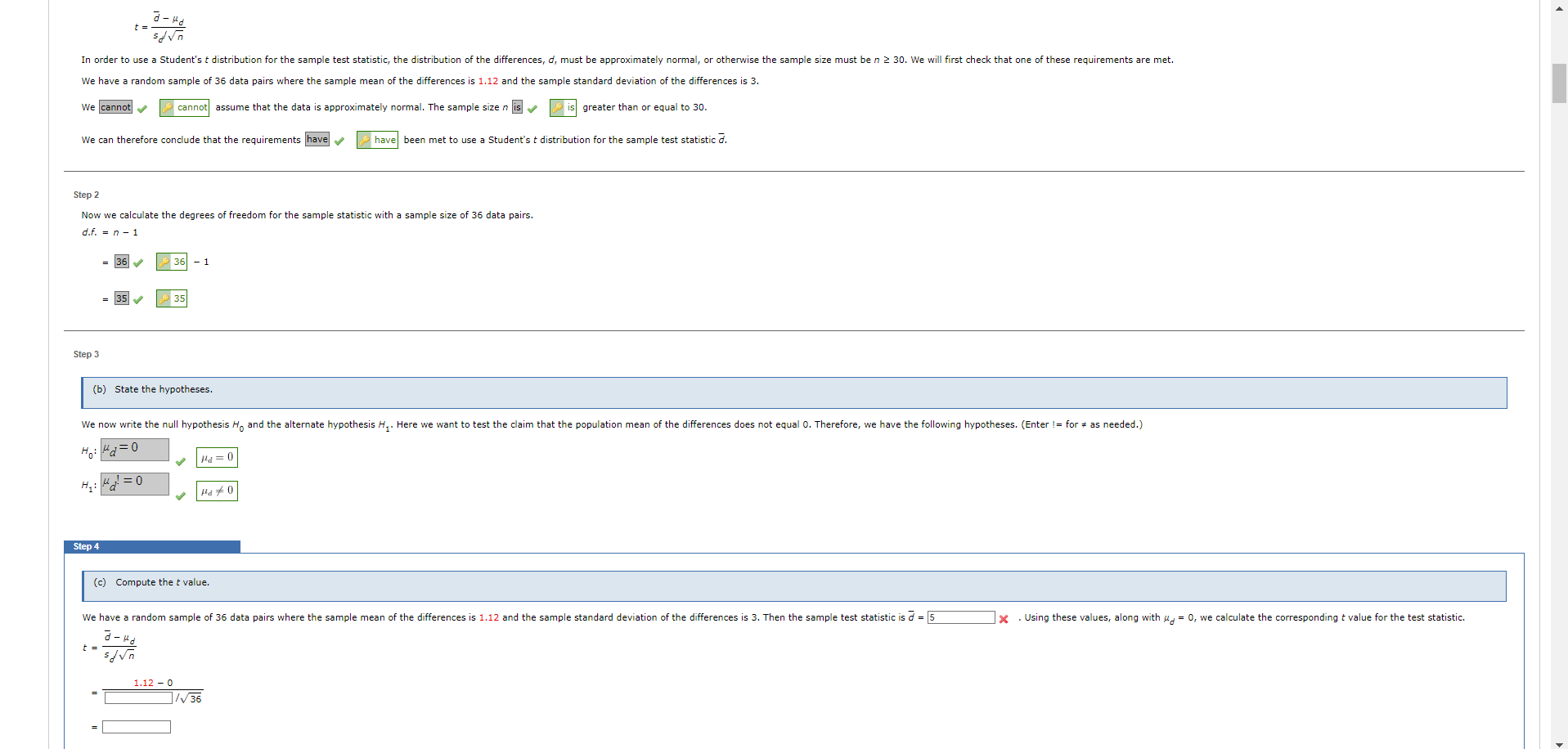 Solved t=sdndˉ−μd We have a random sample of 36 data pairs | Chegg.com