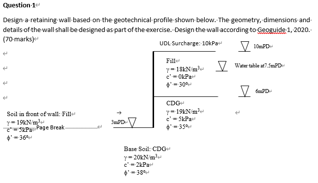 Solved Design a- retaining wall based on the geotechnical- | Chegg.com