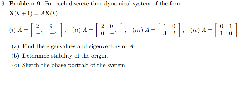 Solved 9. Problem 9. For each discrete time dynamical system | Chegg.com