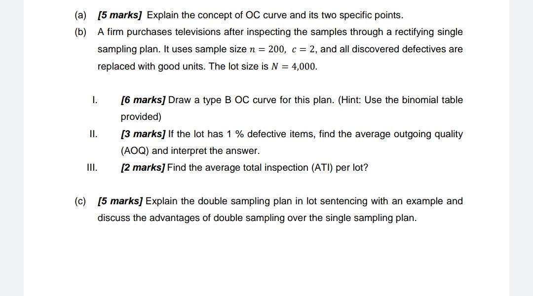 (a) [5 marks] Explain the concept of OC curve and its | Chegg.com