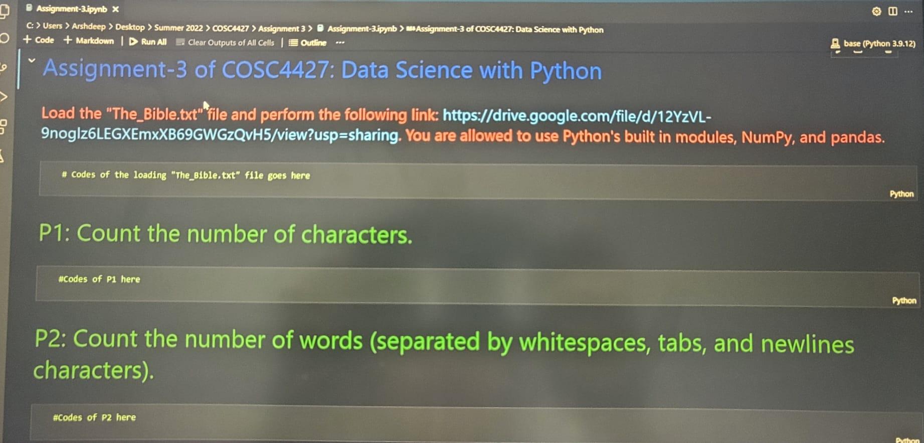 Solved Assignment-3.ipynb X C: > Users > Arshdeep > Desktop | Chegg.com