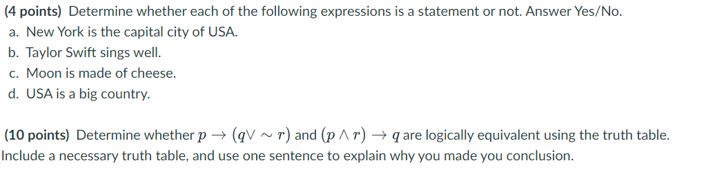Solved (4 points) Determine whether each of the following | Chegg.com