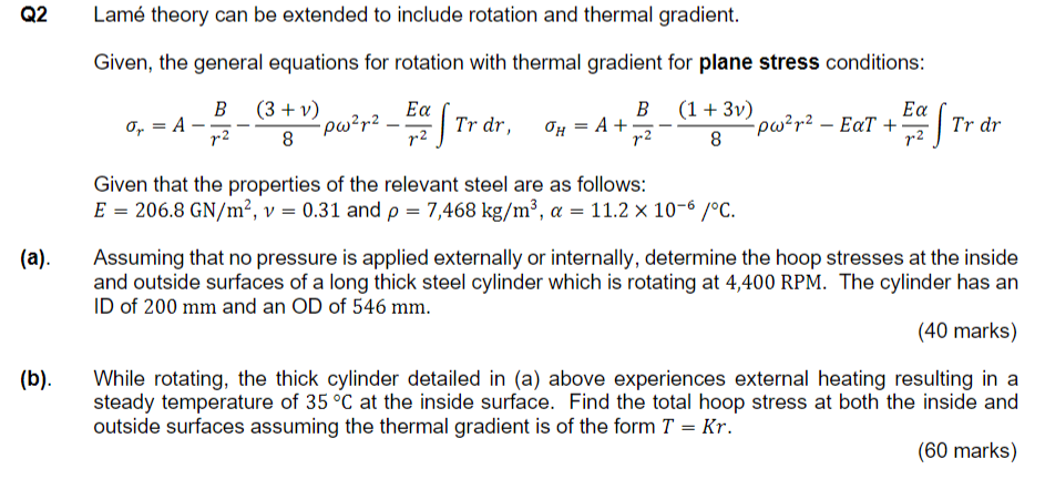 Solved Q2 ﻿Lamé ﻿theory can be extended to include rotation | Chegg.com