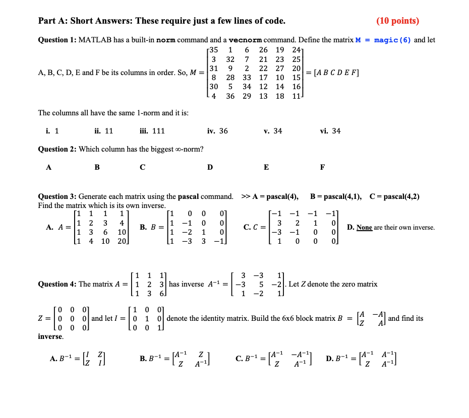 Solved Question 1: MATLAB has a built-in norm command and a | Chegg.com Solved Question 1: MATLAB has a built-in norm command and a | Chegg.com