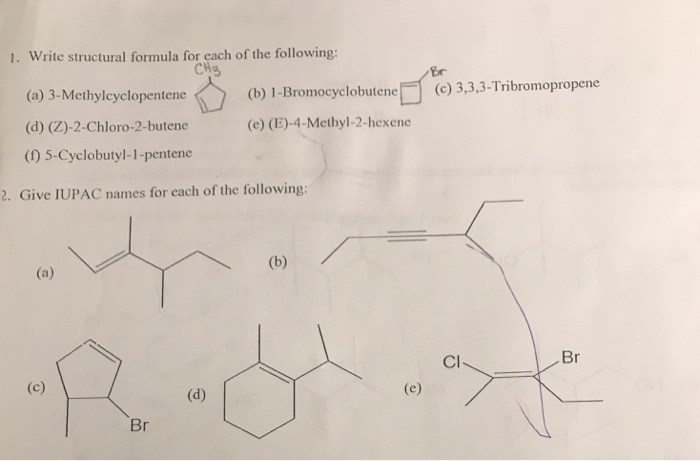 Solved 1. Write structural formula for each of the following | Chegg.com