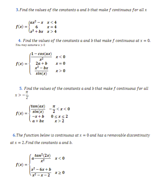 Solved Find the values of the constants a and b ﻿that make f | Chegg.com