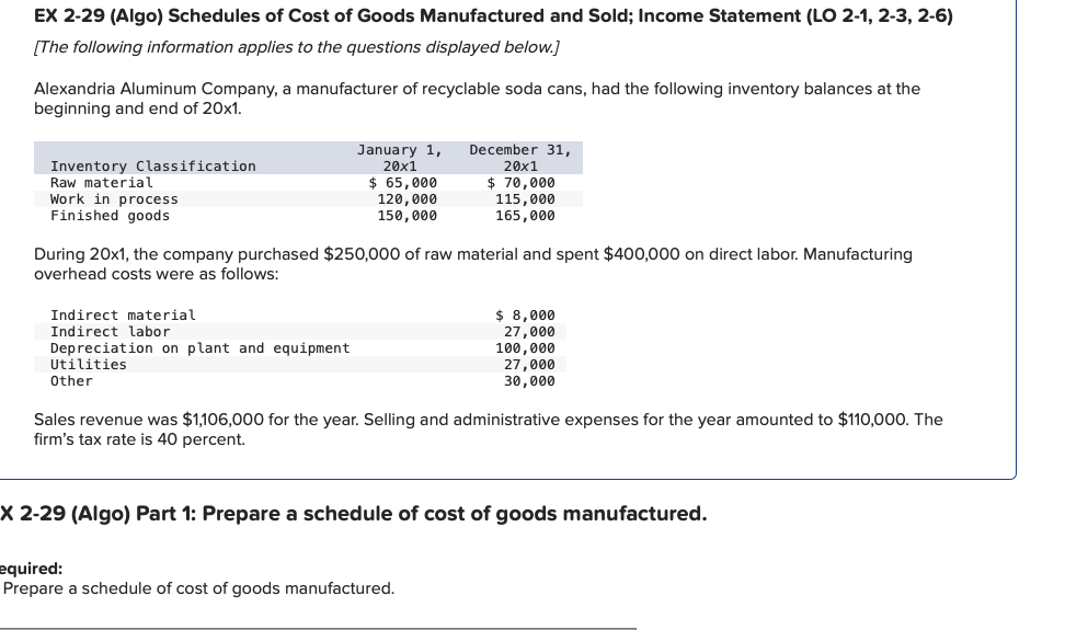 Solved EX 2-29 (Algo) Schedules of Cost of Goods | Chegg.com