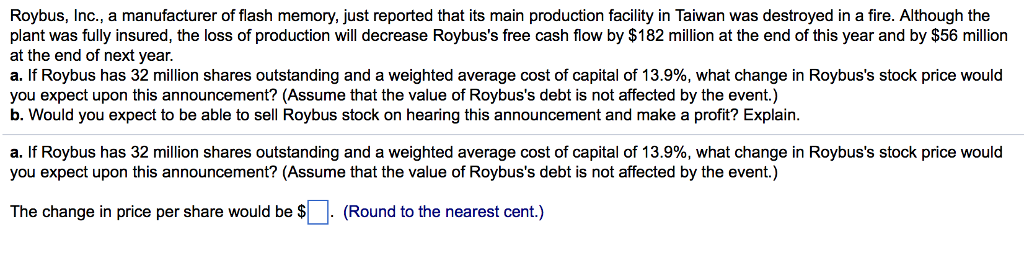 Solved Roybus, Inc., a manufacturer of flash memory, just | Chegg.com
