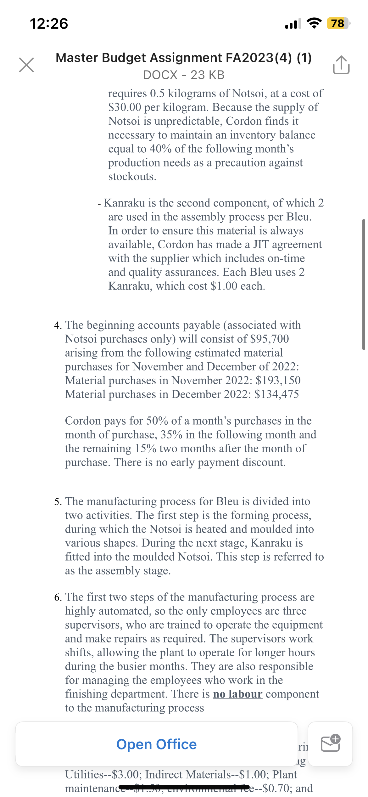 Master Budget Assignment FA2023(4) (1) DOCX - 23 KB | Chegg.com