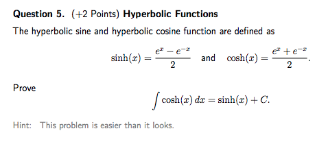 Solved Question 5. (+2 Points) Hyperbolic Functions The | Chegg.com
