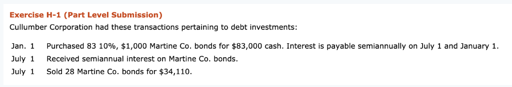 Solved Exercise H-1 (Part Level Submission) Cullumber | Chegg.com