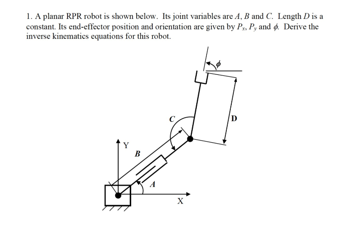 Solved 1. A planar RPR robot is shown below. Its joint | Chegg.com