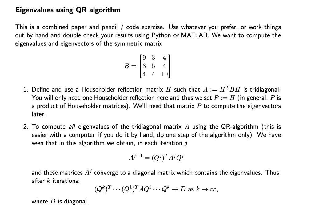 Eigenvalues Using Qr Algorithm This Is A Combined 8467