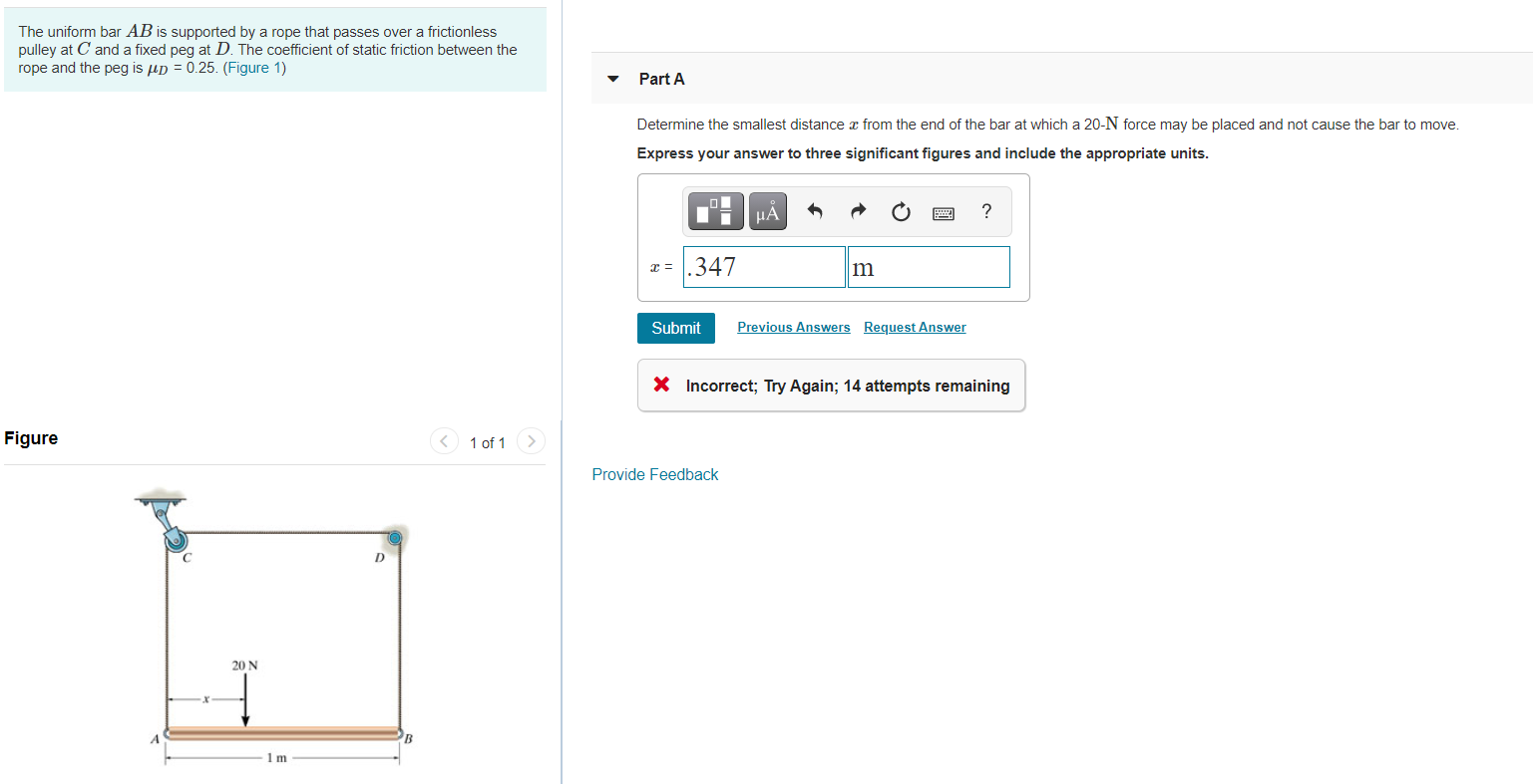 Solved The uniform bar AB is supported by a rope that passes | Chegg.com