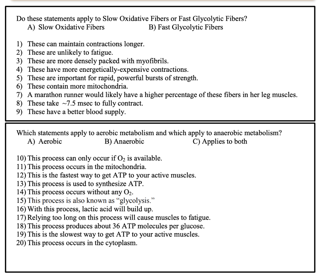 Solved Do these statements apply to Slow Oxidative Fibers or | Chegg.com