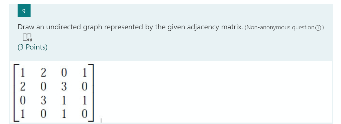 Solved 9 Draw an undirected graph represented by the given | Chegg.com