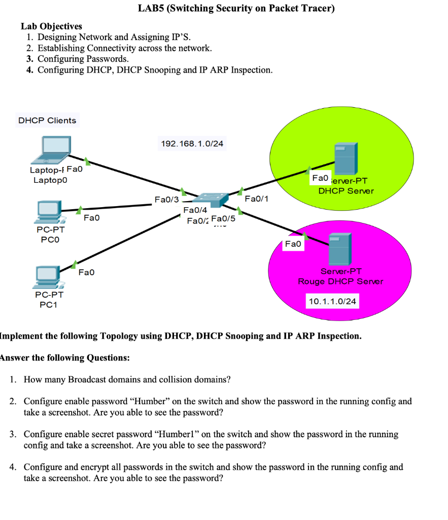 LAB5 (Switching Security on Packet Tracer) Lab | Chegg.com