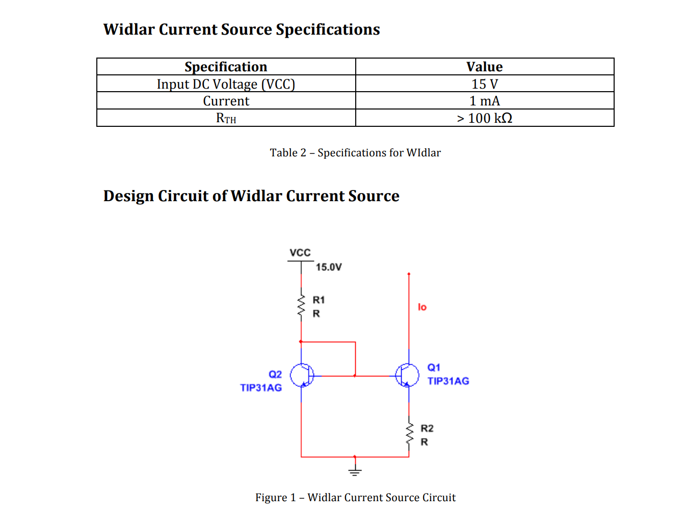 Solved Widlar Current Source Specifications Specification | Chegg.com