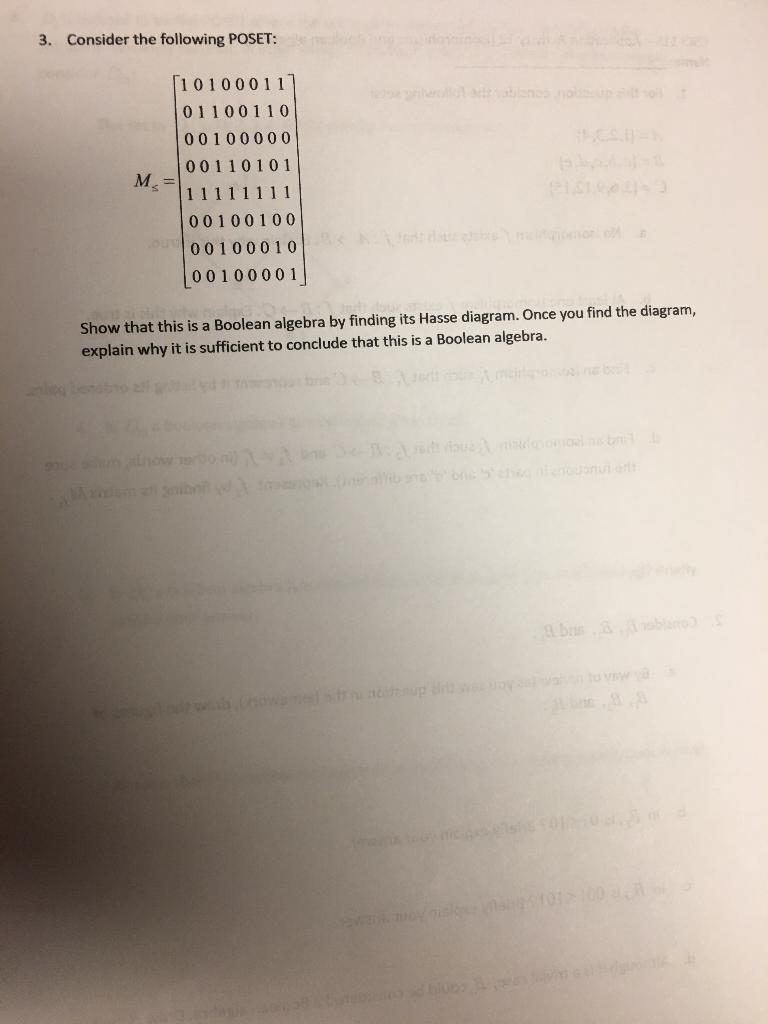 3. Consider the following POSET: [101000111 01100110 | Chegg.com