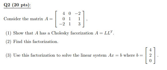 Solved Q2 (20 pts) Consider the matrix A= 4 0 - 2 0 1 1 -2 1 | Chegg.com