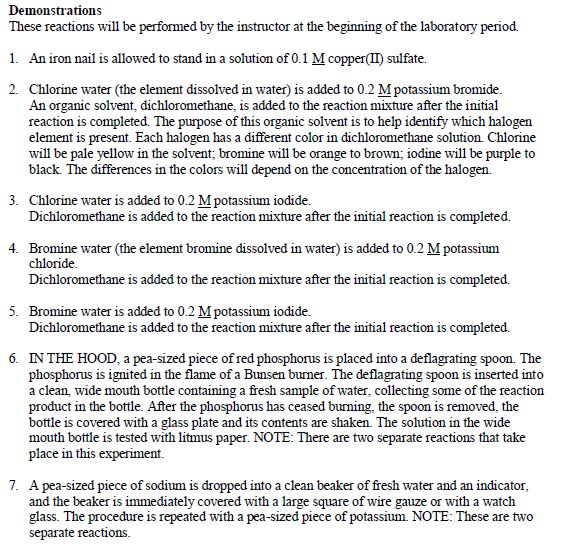 For each experiment: a) Identify the type of reaction | Chegg.com