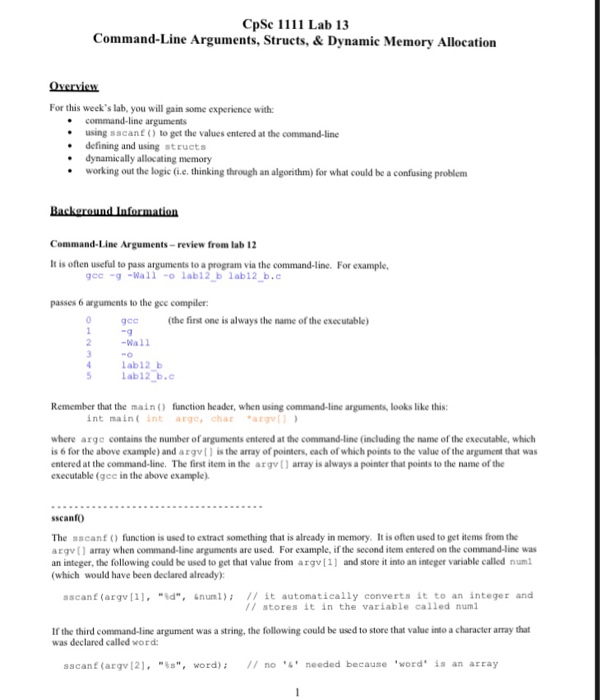 Solved CpSc 1111 Lab 13 Command-Line Arguments, Structs, & | Chegg.com Solved CpSc 1111 Lab 13 Command-Line Arguments, Structs, & | Chegg.com