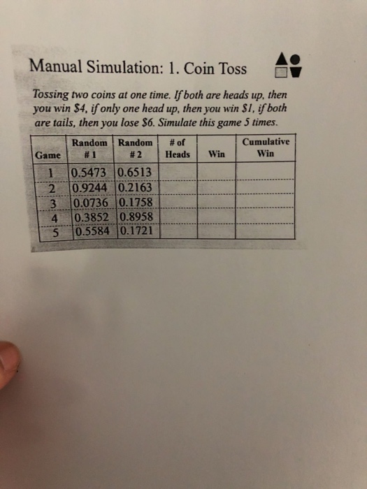 Solved Manual Simulation: 1·Coin Toss ? Tossing two coins at | Chegg.com