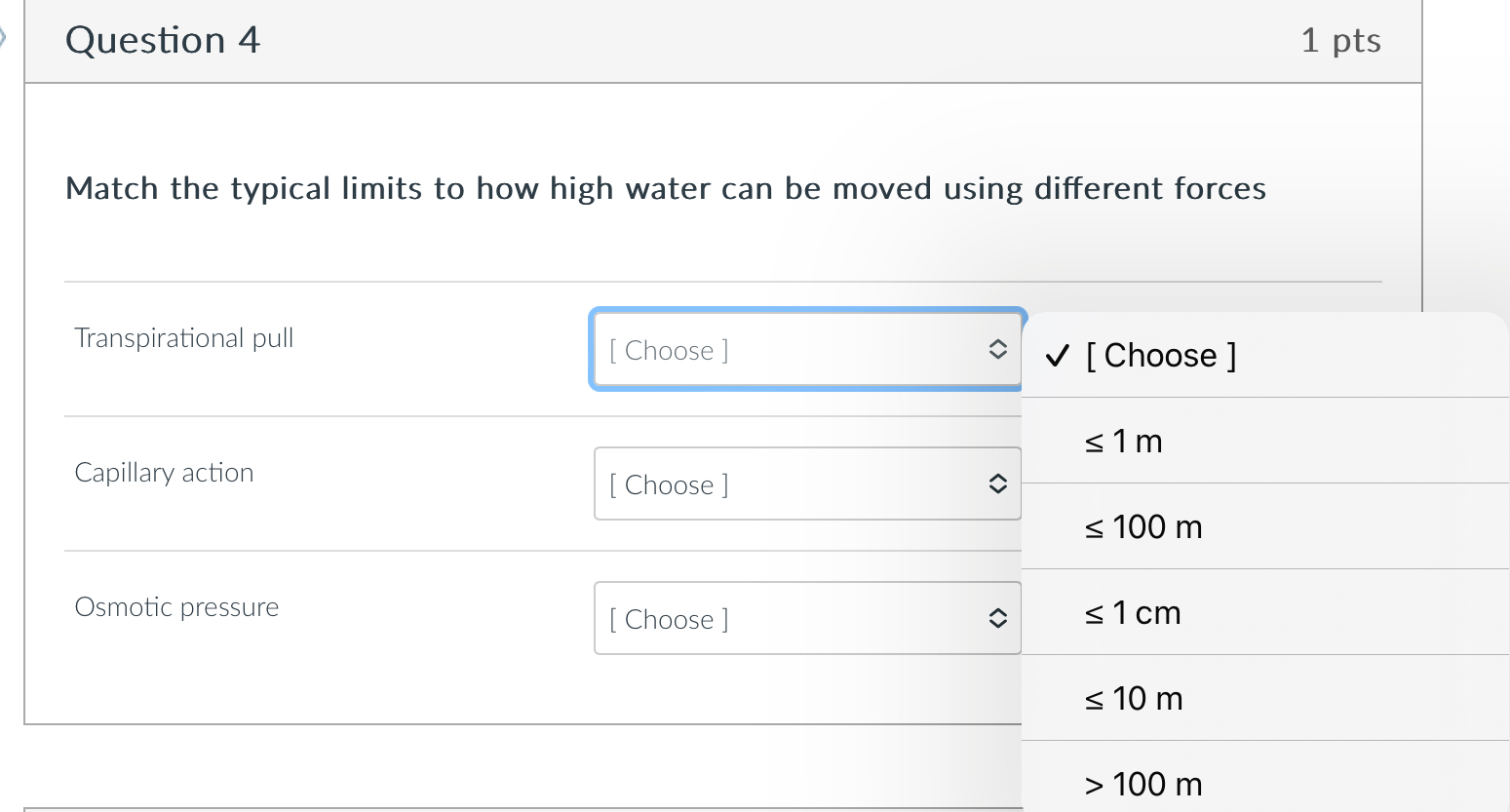 Solved Question 4Match the typical limits to how high water | Chegg.com