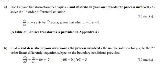 Solved a) Use Laplace transformation techniques - and | Chegg.com
