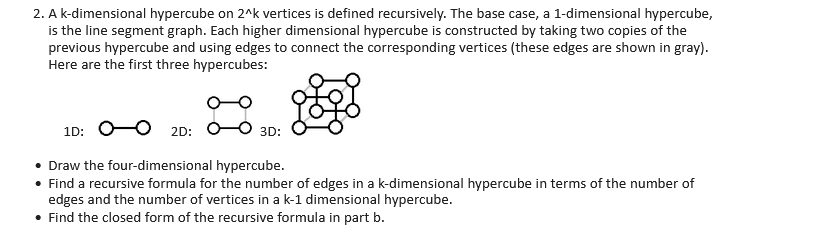 Solved 2. A k-dimensional hypercube on 2∧k vertices is | Chegg.com