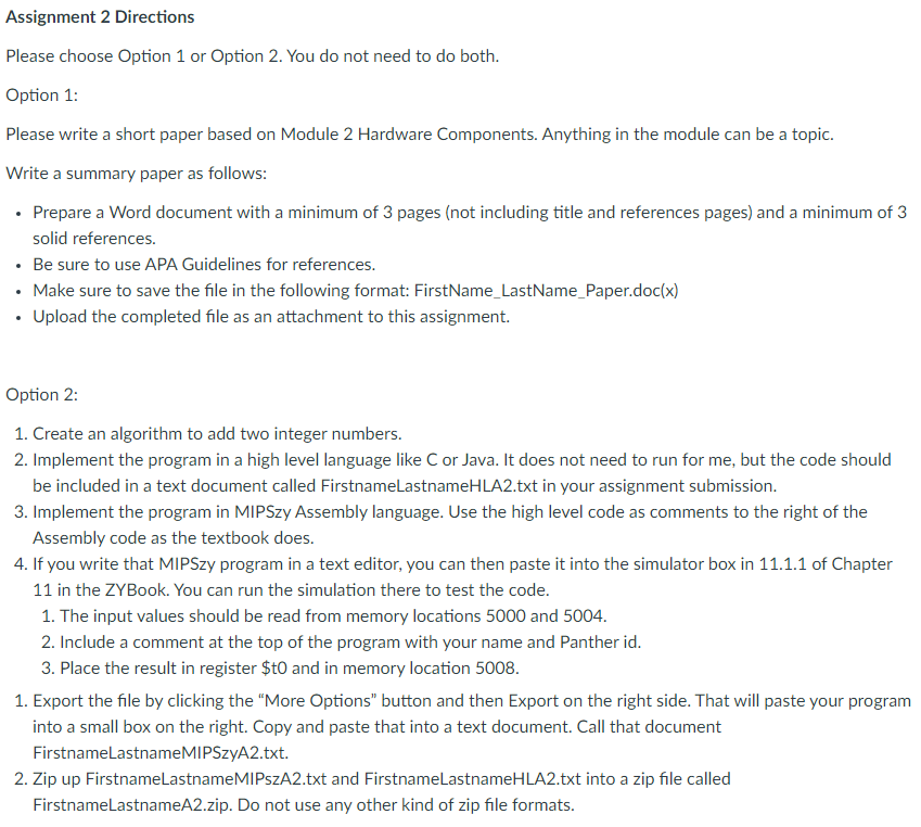 Computer Architecture CDA 3102 Assignment 2 Please | Chegg.com