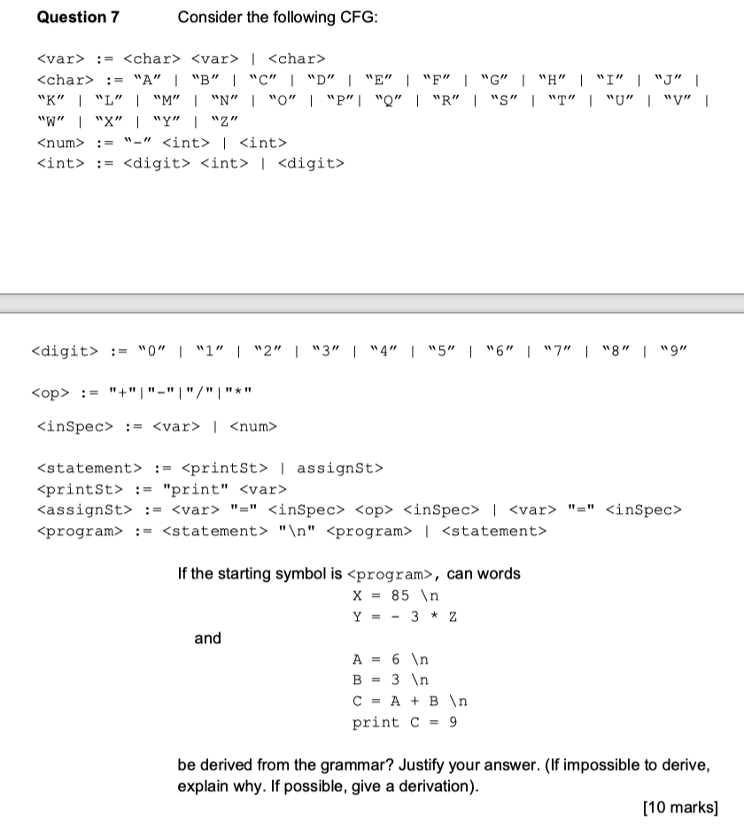 Solved Consider the following CFG: := | | Chegg.com