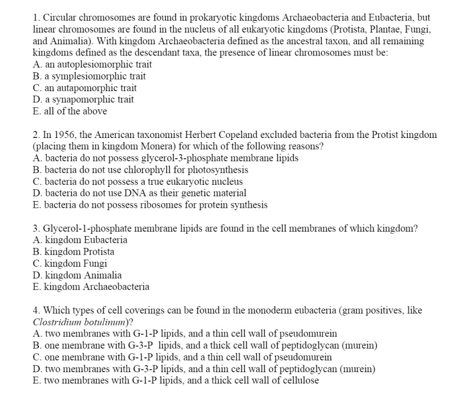 Solved 1. Circular chromosomes are found in prokaryotic | Chegg.com