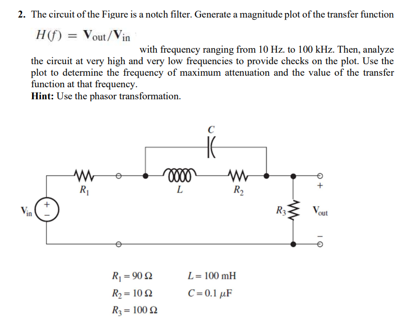 Solved The circuit of the Figure is a notch filter. Generate | Chegg.com