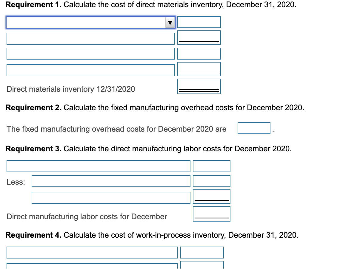 Solved Direct materials inventory, December 1, | Chegg.com