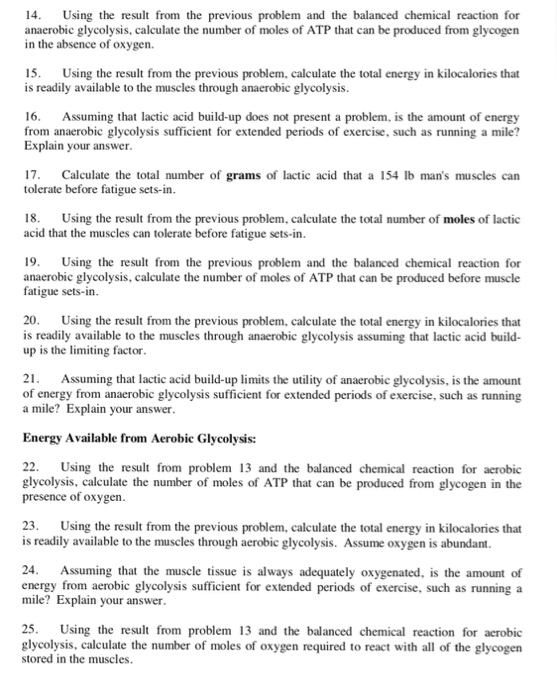 Energy Sources for Muscle Activity: Wh at is the | Chegg.com