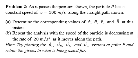 Solved Problem 2: As it passes the position shown, the | Chegg.com