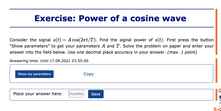 Solved Exercise: Power of a cosine wave Consider the signal | Chegg.com